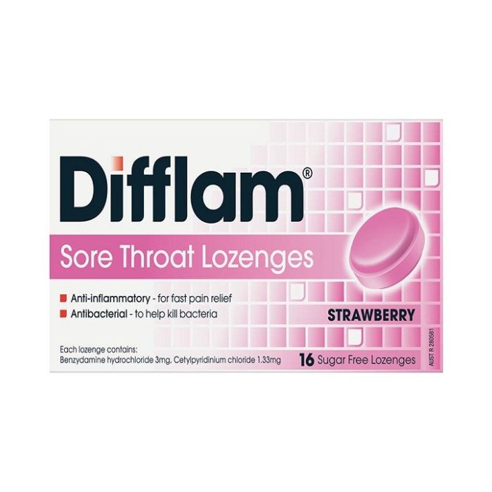 Difflam Lozenge Strawberry Sugar Free 16 Pack | Chemistworks Pharmacy